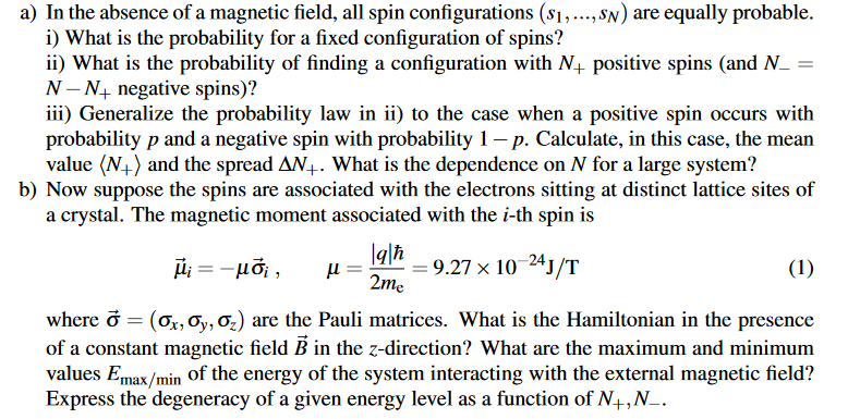Solved Simple model of a paramagnetic solid. Consider a | Chegg.com
