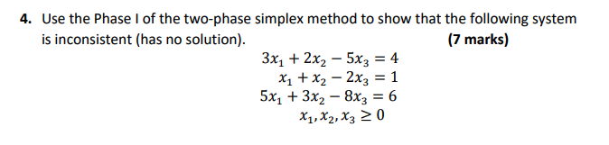 Solved 4. Use the Phase 1 of the two-phase simplex method to | Chegg.com