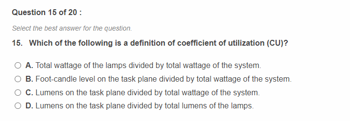 Solved Question 15 ﻿of 20 ﻿:Select the best answer for the | Chegg.com