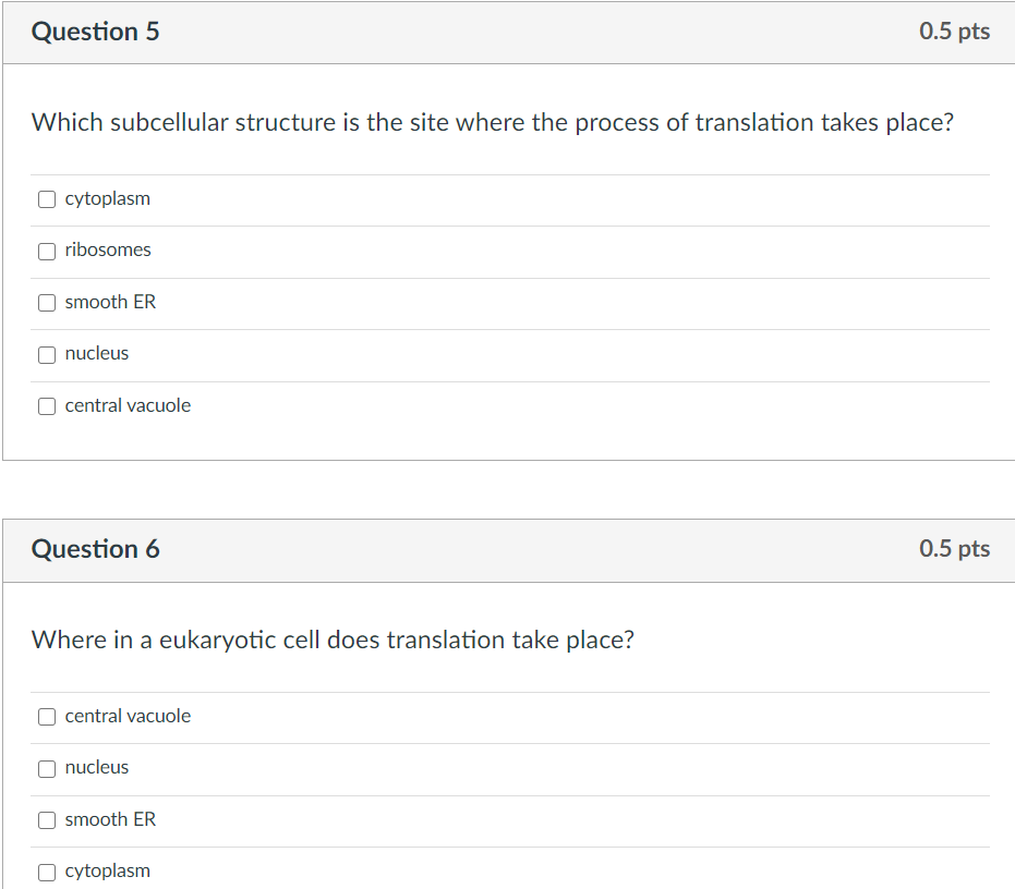 Solved Question 5 0.5 pts Which subcellular structure is the | Chegg.com