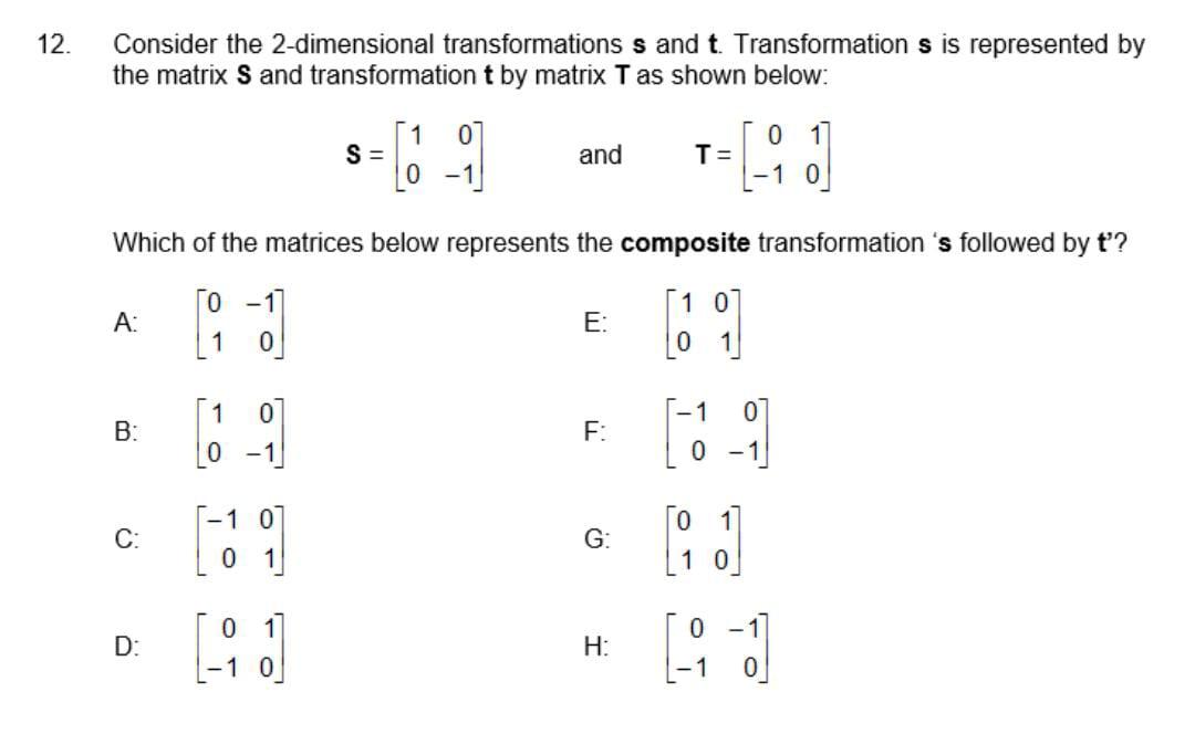 Solved 11. Which of the following 2-dimensional | Chegg.com