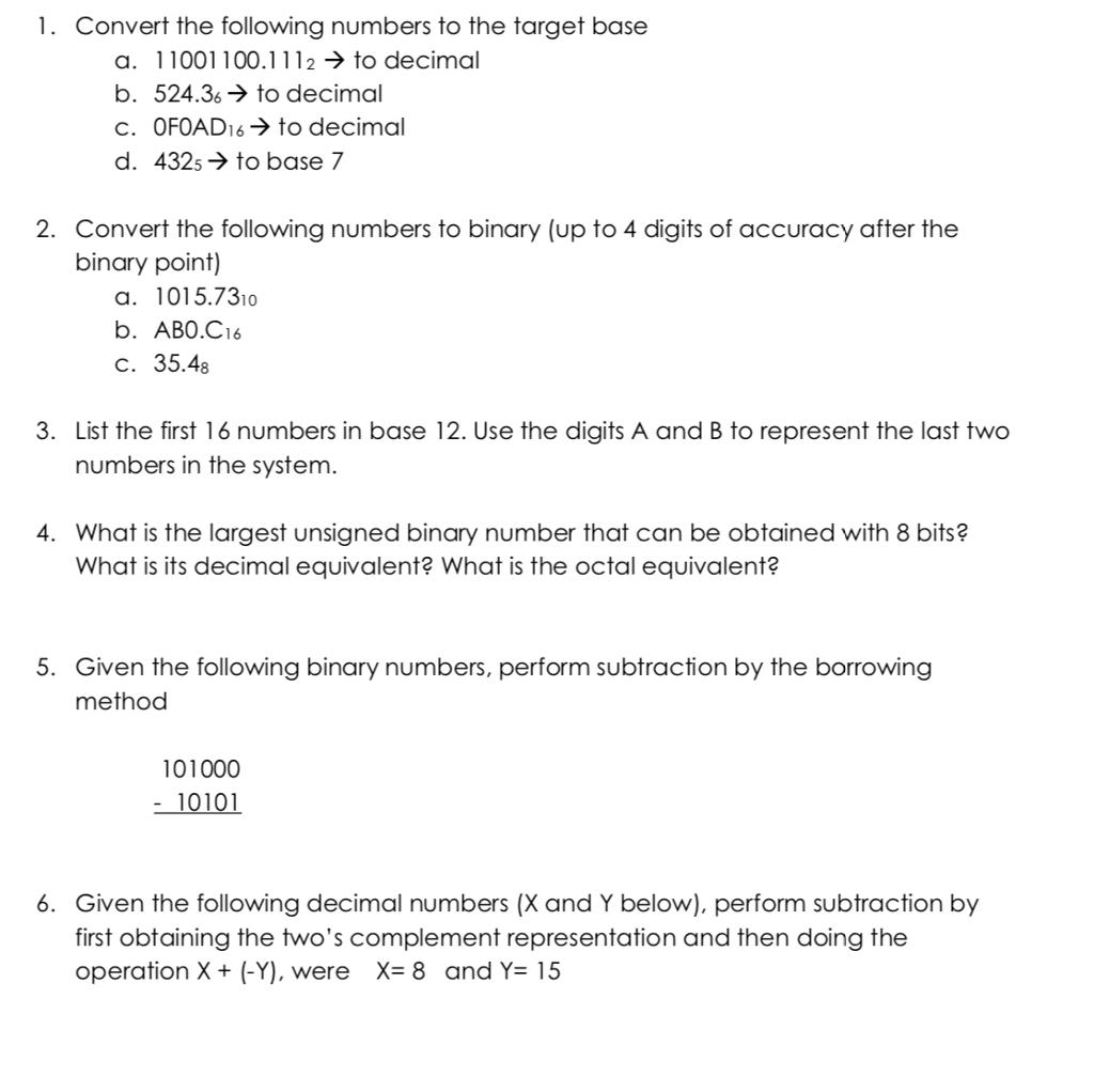 Solved 1. Convert the following numbers to the target base | Chegg.com