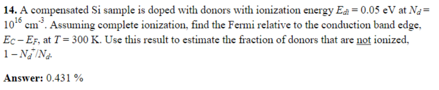 Solved Semiconductors in equilibrium 13. A compensated | Chegg.com