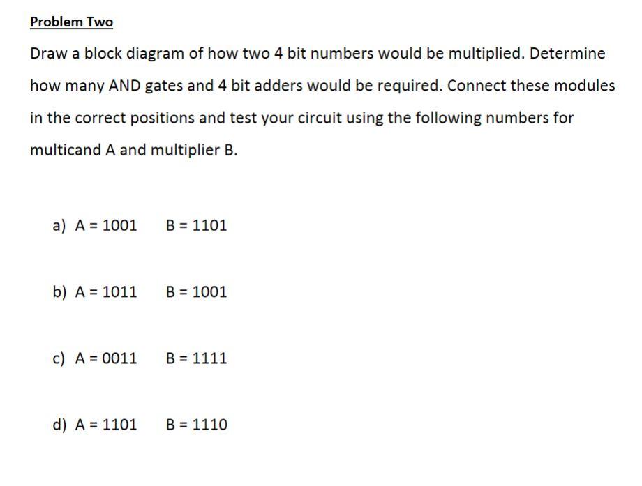 Solved Problem Two Draw a block diagram of how two 4 bit | Chegg.com