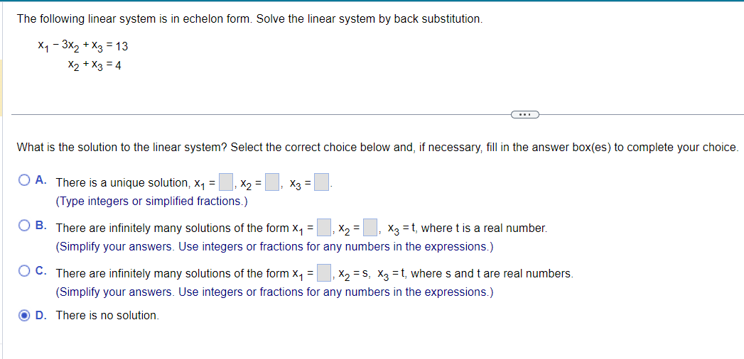 Solved The following linear system is in echelon form. Solve | Chegg.com
