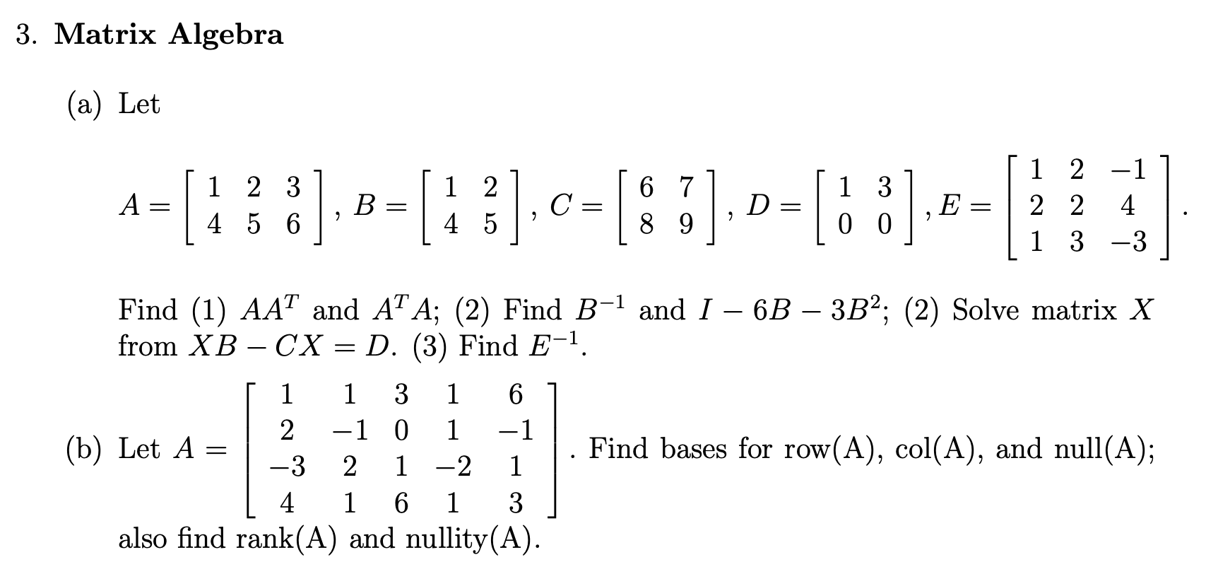 Solved 3. Matrix Algebra (a) Let | Chegg.com
