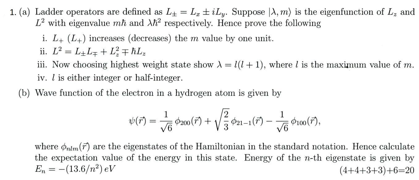 Solved 1. (a) Ladder operators are defined as L LatiLy. | Chegg.com