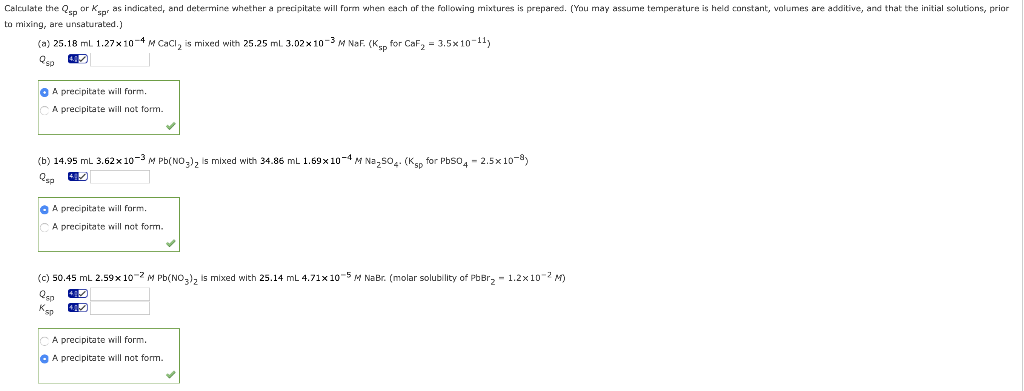 Solved Calculate the Qsp or Kapr as indicated, and determine | Chegg.com