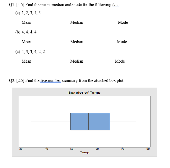 Solved Q1. [4.5] Find the mean, median and mode for the | Chegg.com