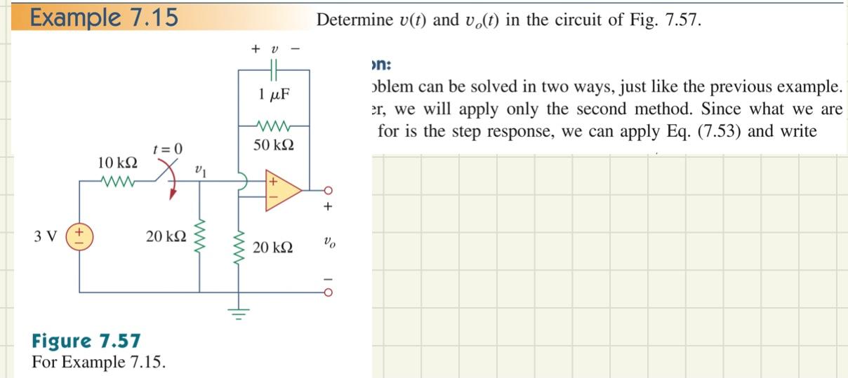 Solved Example 7.15 Determine v(t) and v.(t) in the circuit | Chegg.com
