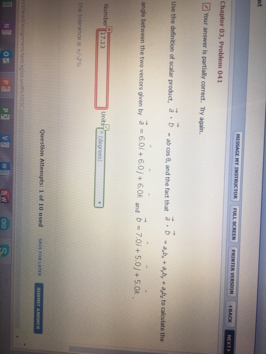 Solved Use the definition of scalar product, a b = ab cos | Chegg.com