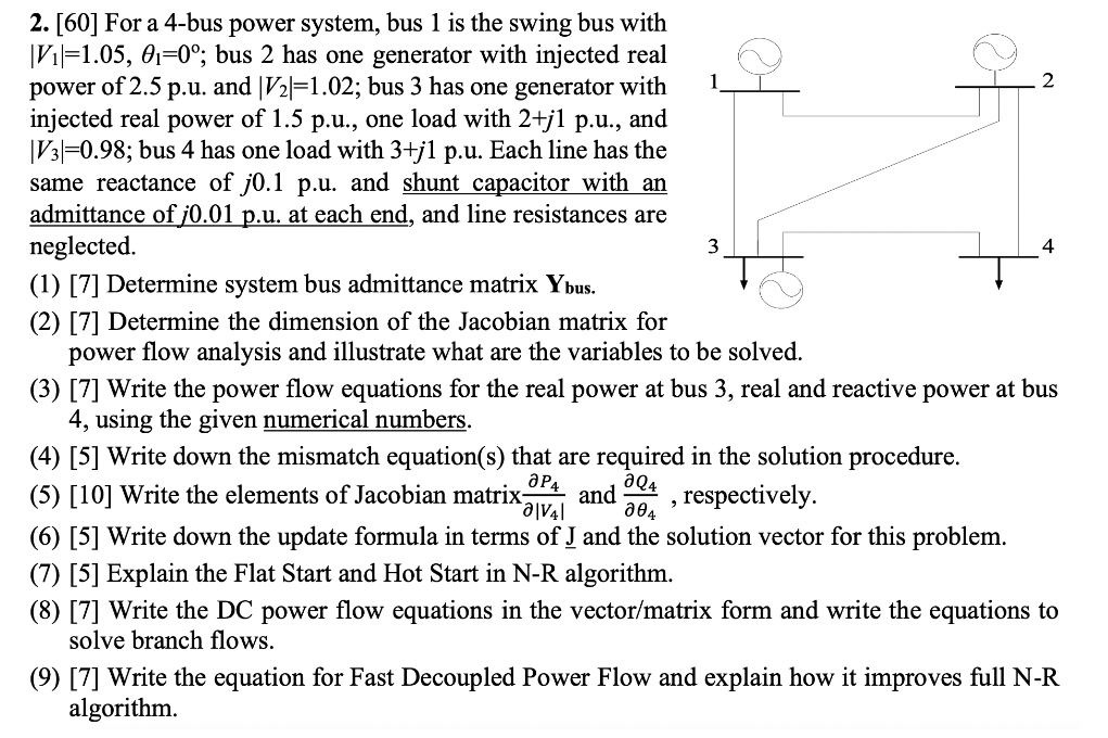 Solved a 1 2 3 4 2. [60] For a 4-bus power system, bus 1 is | Chegg.com