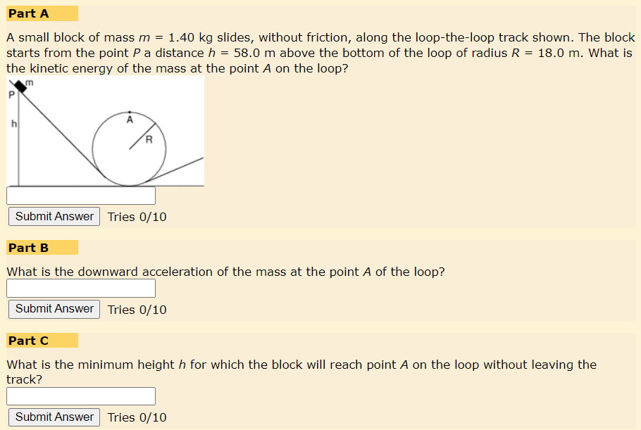 Solved A small block of mass m=1.40 kg slides, without | Chegg.com