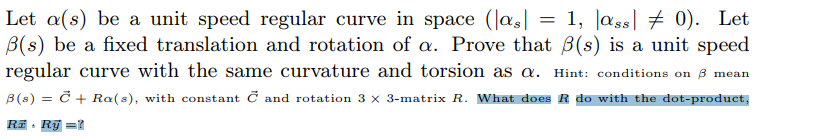 Solved Let α(s) be a unit speed regular curve in space | Chegg.com