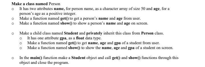 Solved Make a class named Person o It has two attributes | Chegg.com