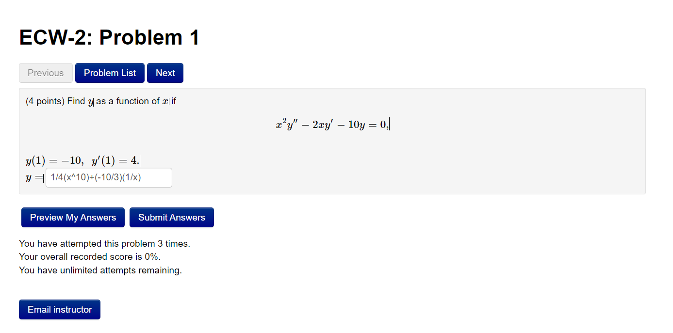 Solved ECW-2: Problem 1 Previous Problem List Next (4 | Chegg.com