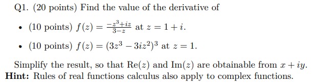Solved Q1. (20 points) Find the value of the derivative of - | Chegg.com