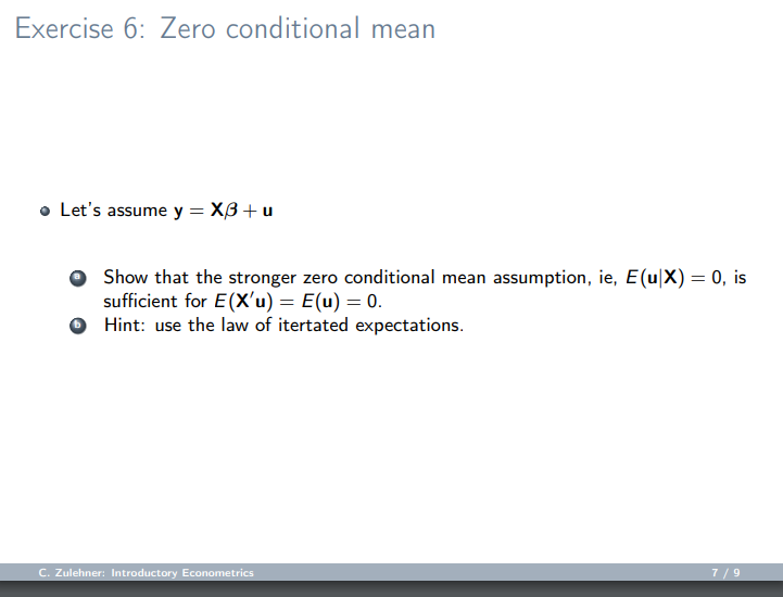 Solved Exercise 6 Zero Conditional Mean Lets Assume