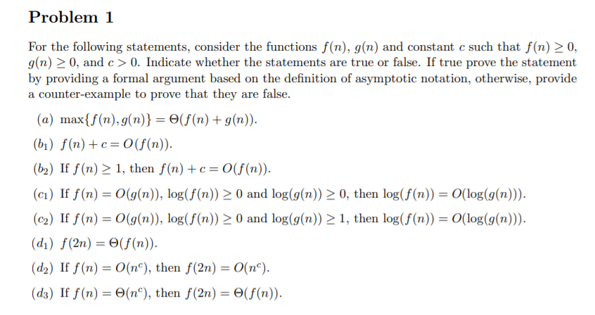 Solved Problem 1 For the following statements, consider the | Chegg.com