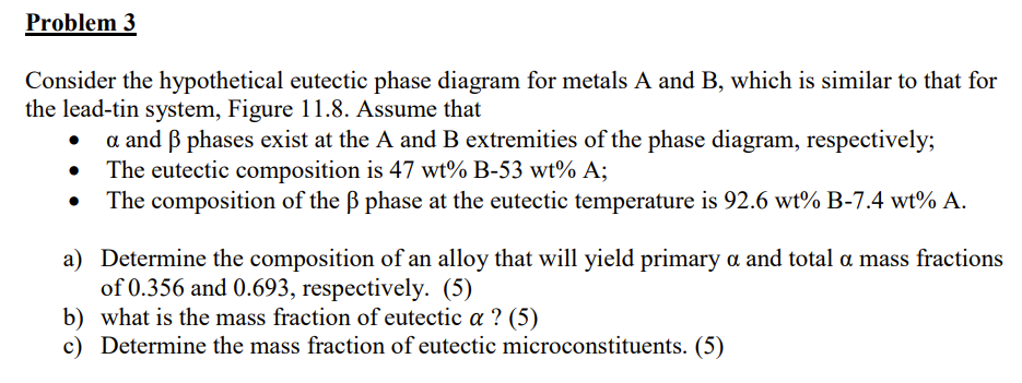Solved Consider the hypothetical eutectic phase diagram for | Chegg.com