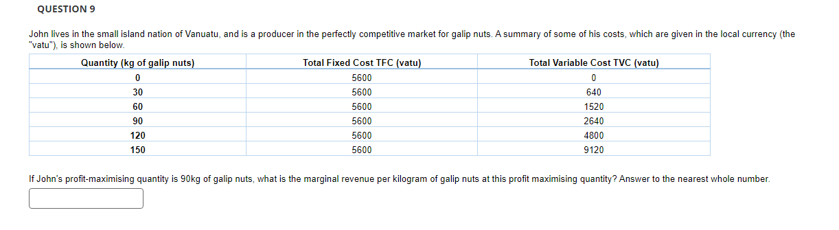 Solved QUESTION 9 ﻿"vatu"), ﻿is shown below.\table[[Quantity | Chegg.com
