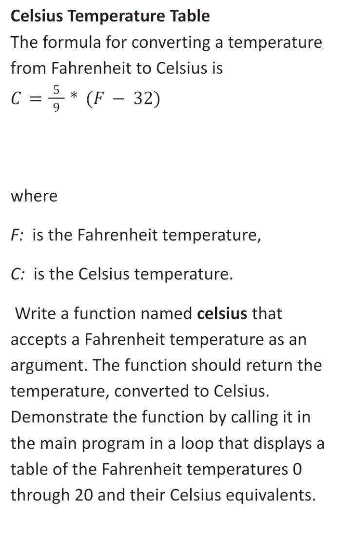 Solved Celsius Temperature Table The formula for converting | Chegg.com