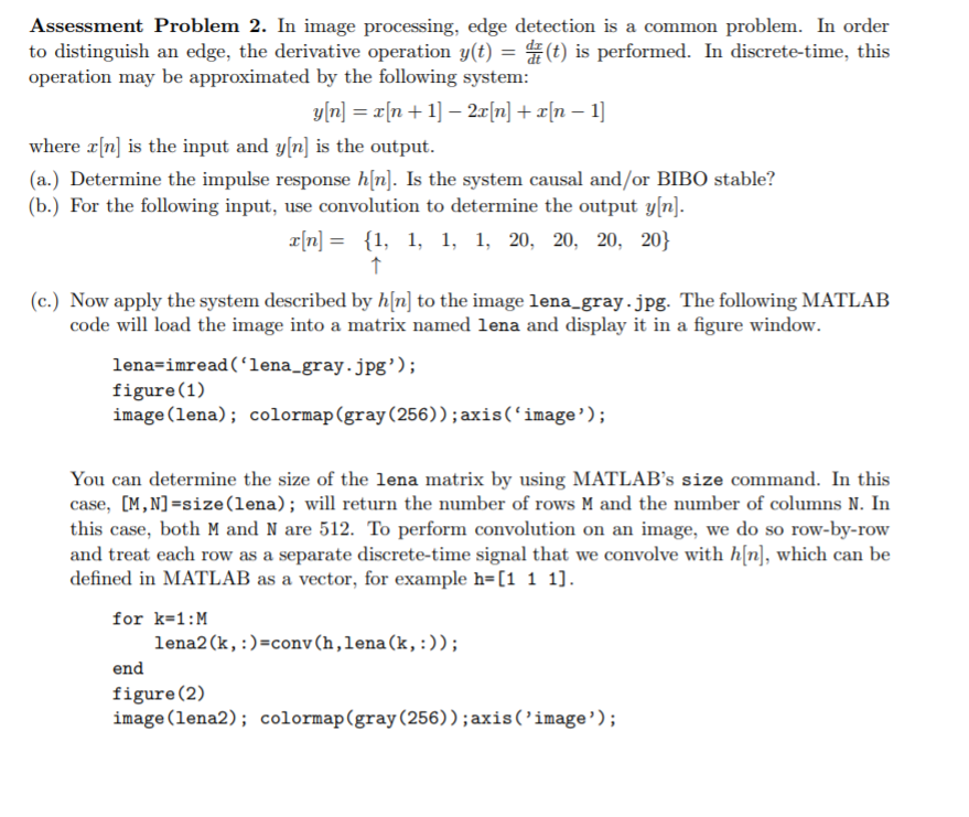 Solved Assessment Problem 2. In image processing, edge | Chegg.com