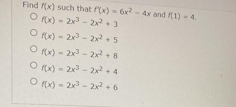 [Solved]: Find ( f(x) ) such that ( f^{ prime}(x)=6 x^{