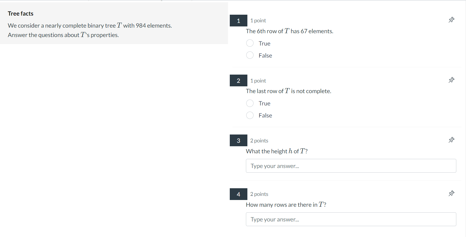 Solved Tree facts We consider a nearly complete binary tree | Chegg.com