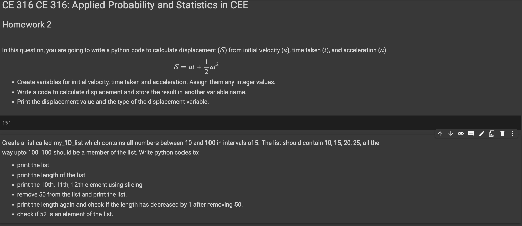 Solved S=ut+21at2 - Create variables for initial velocity, | Chegg.com
