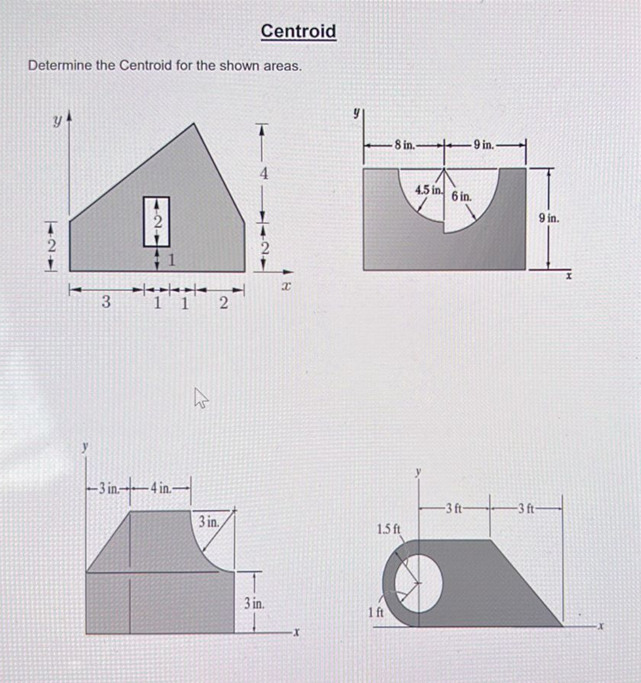 Solved CentroidDetermine the Centroid for the shown areas. | Chegg.com