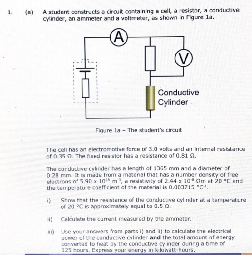 Solved 1. (a) A student constructs a circuit containing a | Chegg.com