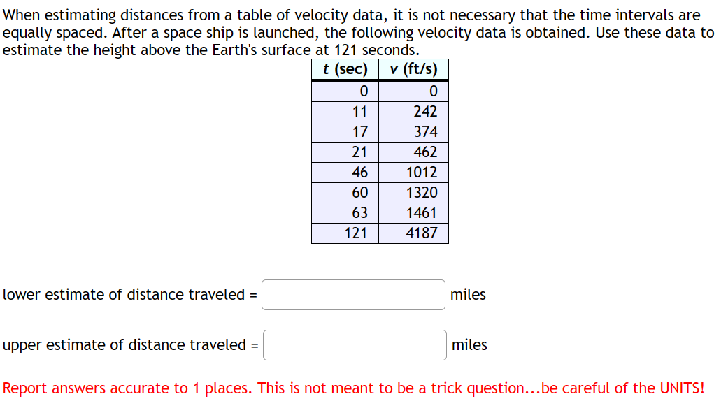 Solved When estimating distances from a table of velocity | Chegg.com