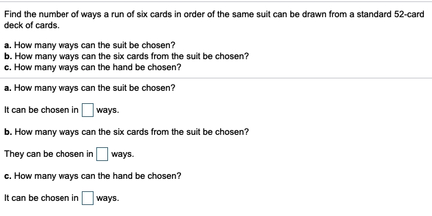 Solved Find the number of ways a run of six cards in order | Chegg.com