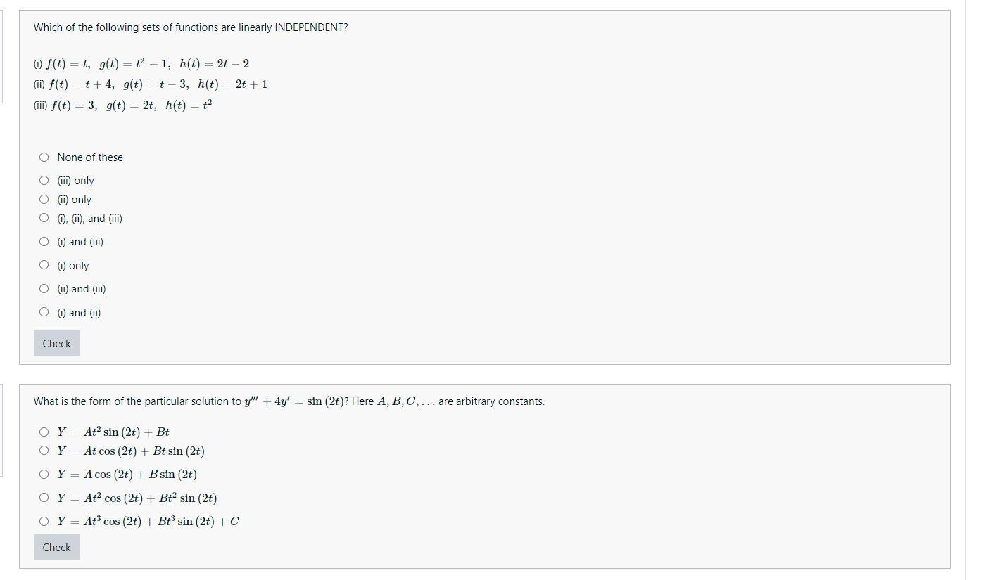 Solved Which of the following sets of functions are linearly | Chegg.com