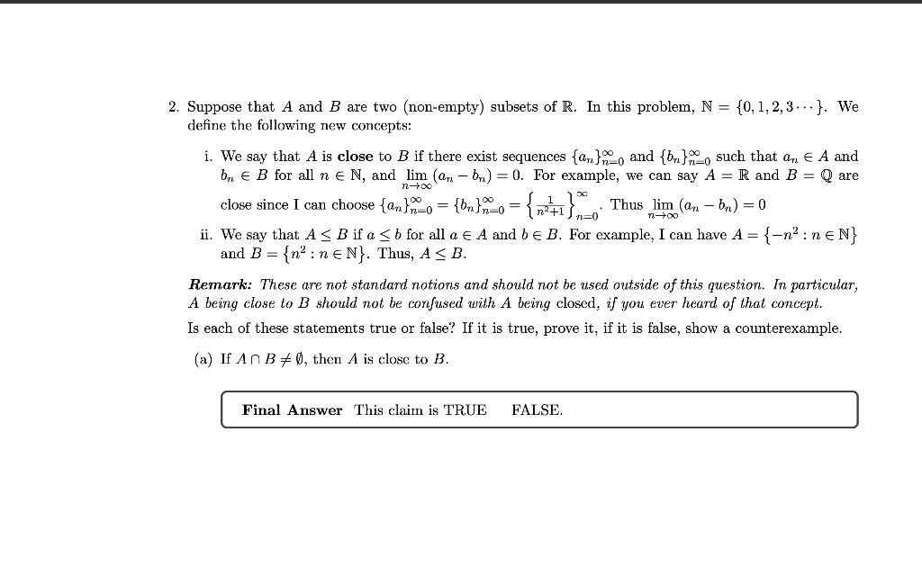 Solved noc = = 2. Suppose that A and B are two (non-empty) | Chegg.com