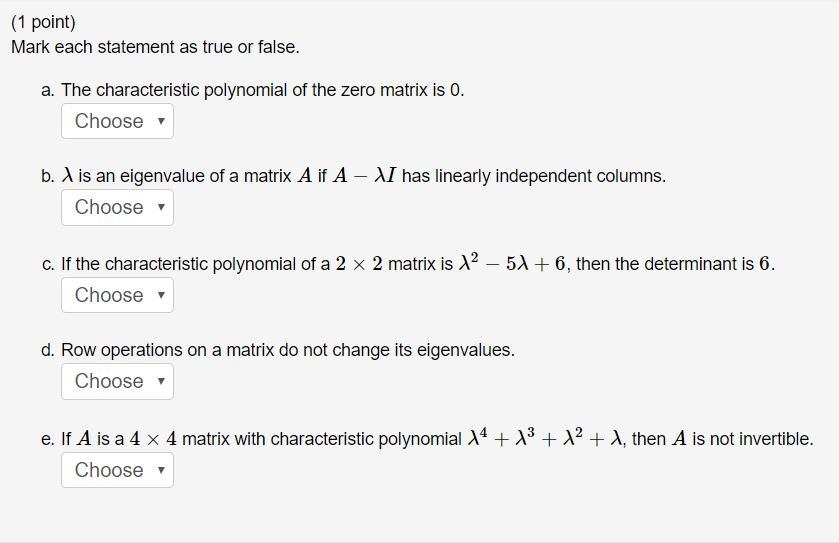 Solved (1 point) Mark each statement as true or false. a. | Chegg.com