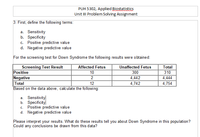 Solved PUH 5302, Applied Biostatistics Unit III Problem | Chegg.com