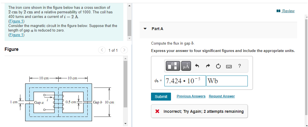 Solved The iron core shown in the figure below has a cross | Chegg.com