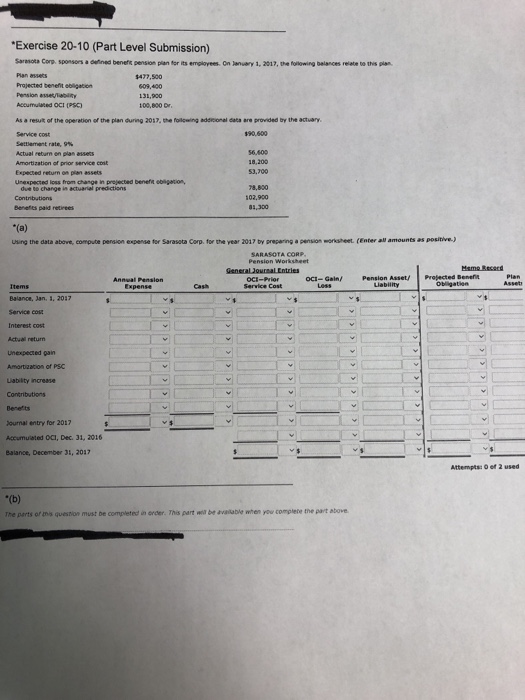 Solved Exercise 20-10 (Part Level Submission) Saresota Corp | Chegg.com