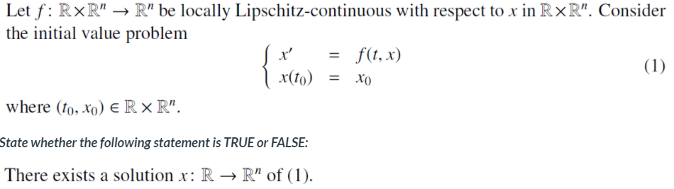 Solved Let f: RxR" → R" be locally Lipschitz-continuous with | Chegg.com
