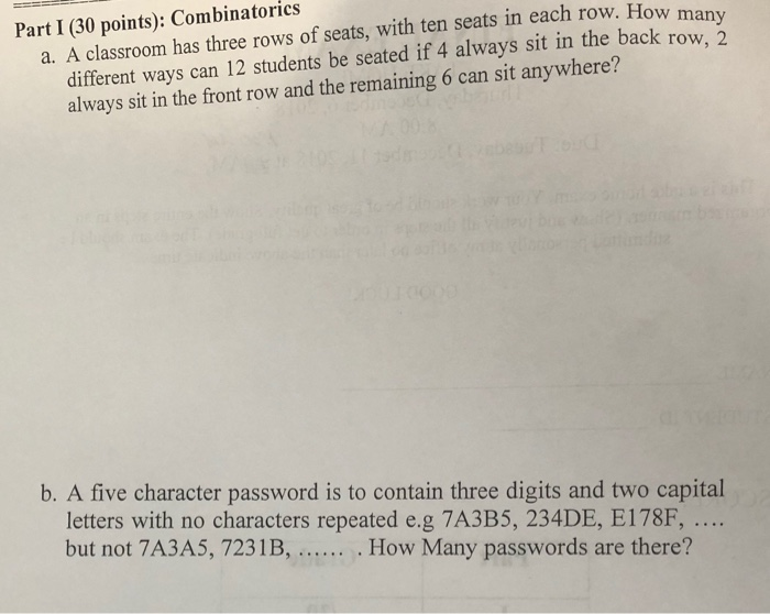Solved Part I 30 Points Combinatorics A A Classroom Has