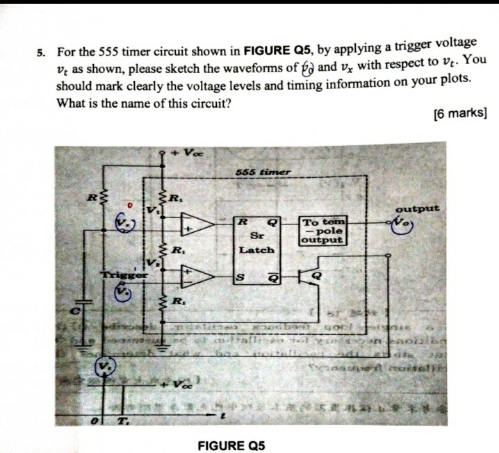 Solved 5. For the 555 timer circuit shown in FIGURE Q5, by | Chegg.com
