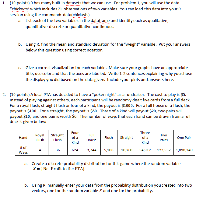 1. (10 points) R has many built in datasets that we | Chegg.com