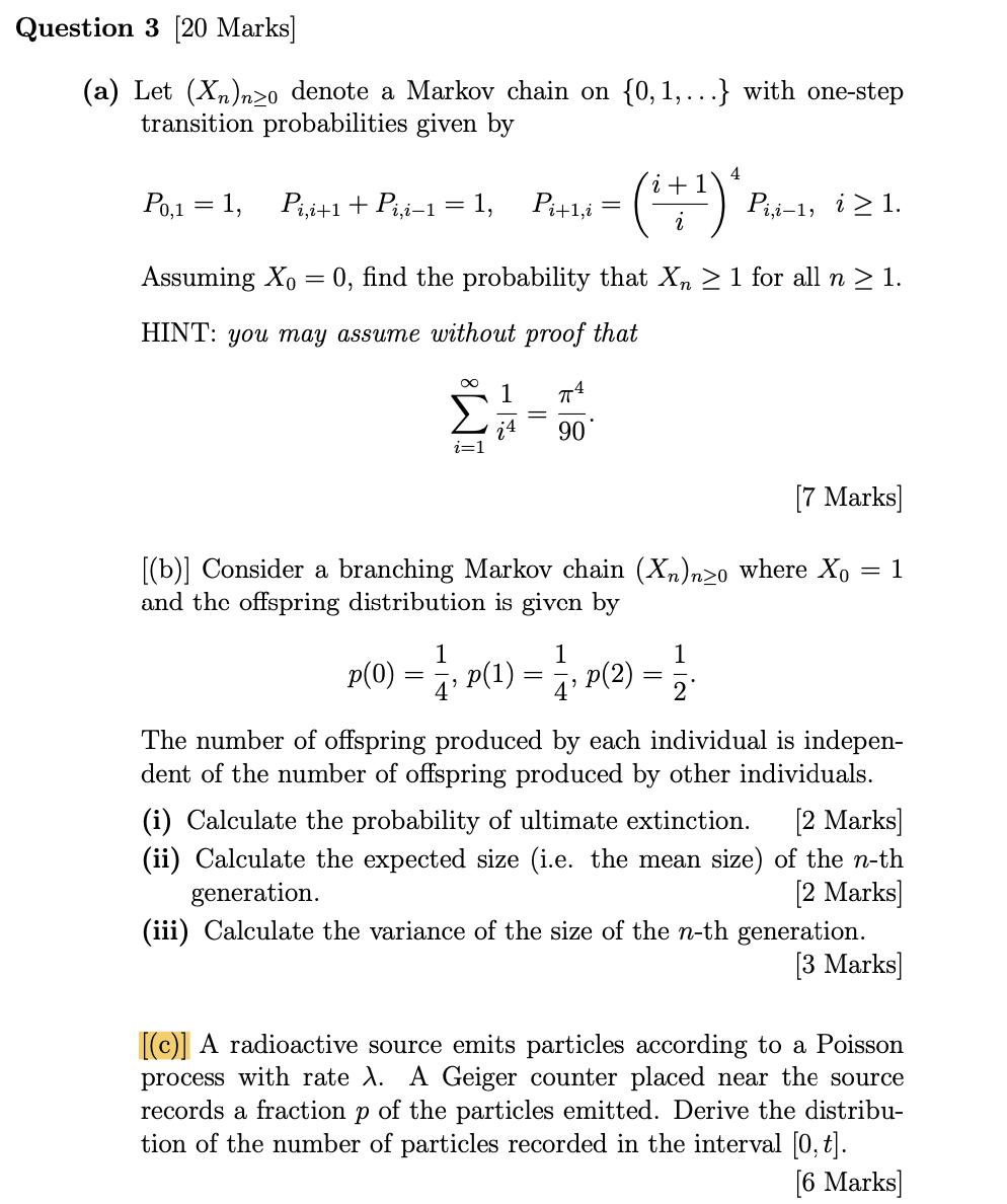 (a) Let (Xn)n≥0 denote a Markov chain on {0,1,…} with | Chegg.com