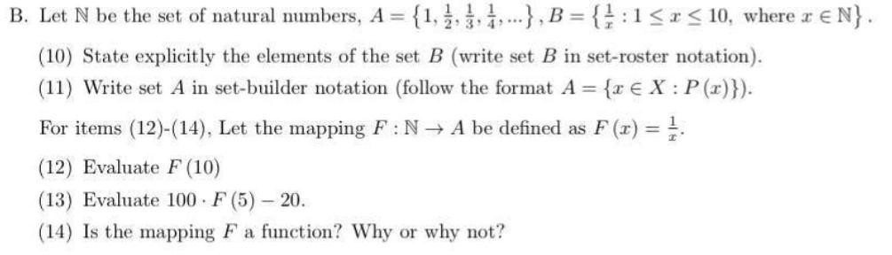 Solved B. Let N be the set of natural numbers, A = | Chegg.com