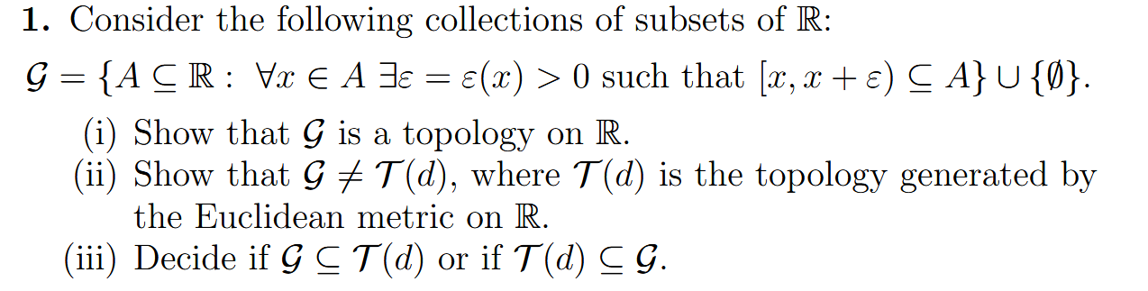 Solved 1. Consider the following collections of subsets of | Chegg.com