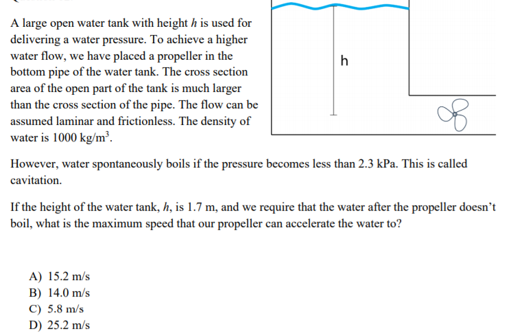 Solved A large open water tank with height h is used for | Chegg.com