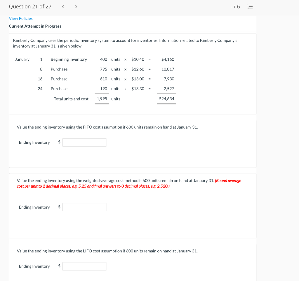 Solved Question 21 of 27 - 76 III View Policies Current | Chegg.com