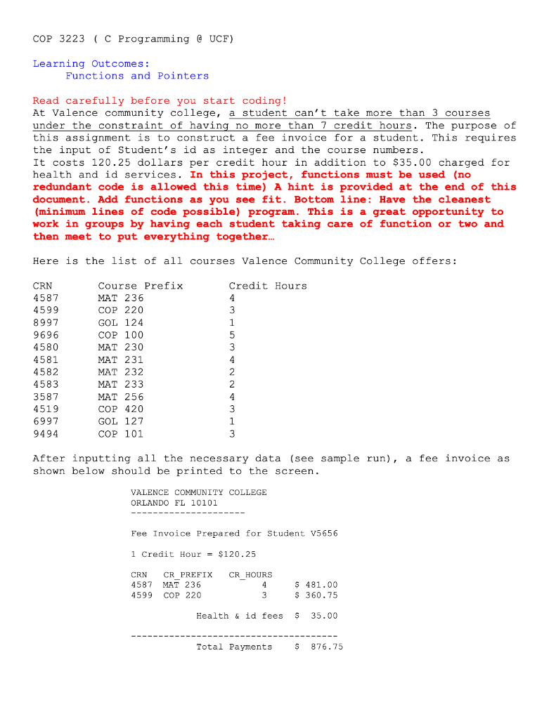 COP 3223 ( C Programming @ UCF) Learning Outcomes: | Chegg.com